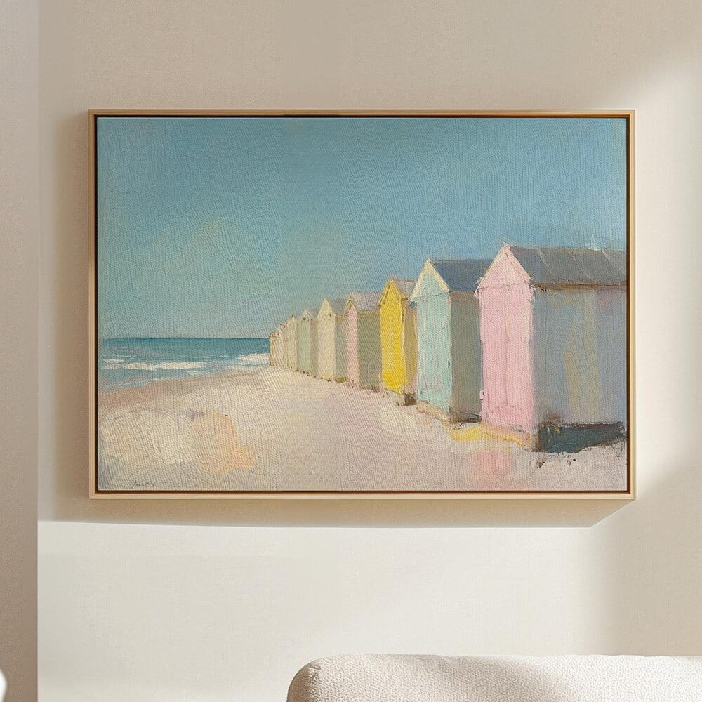 Coastal Beach Huts Art - Pastel Summer Seaside Scene For Coastal Home ...