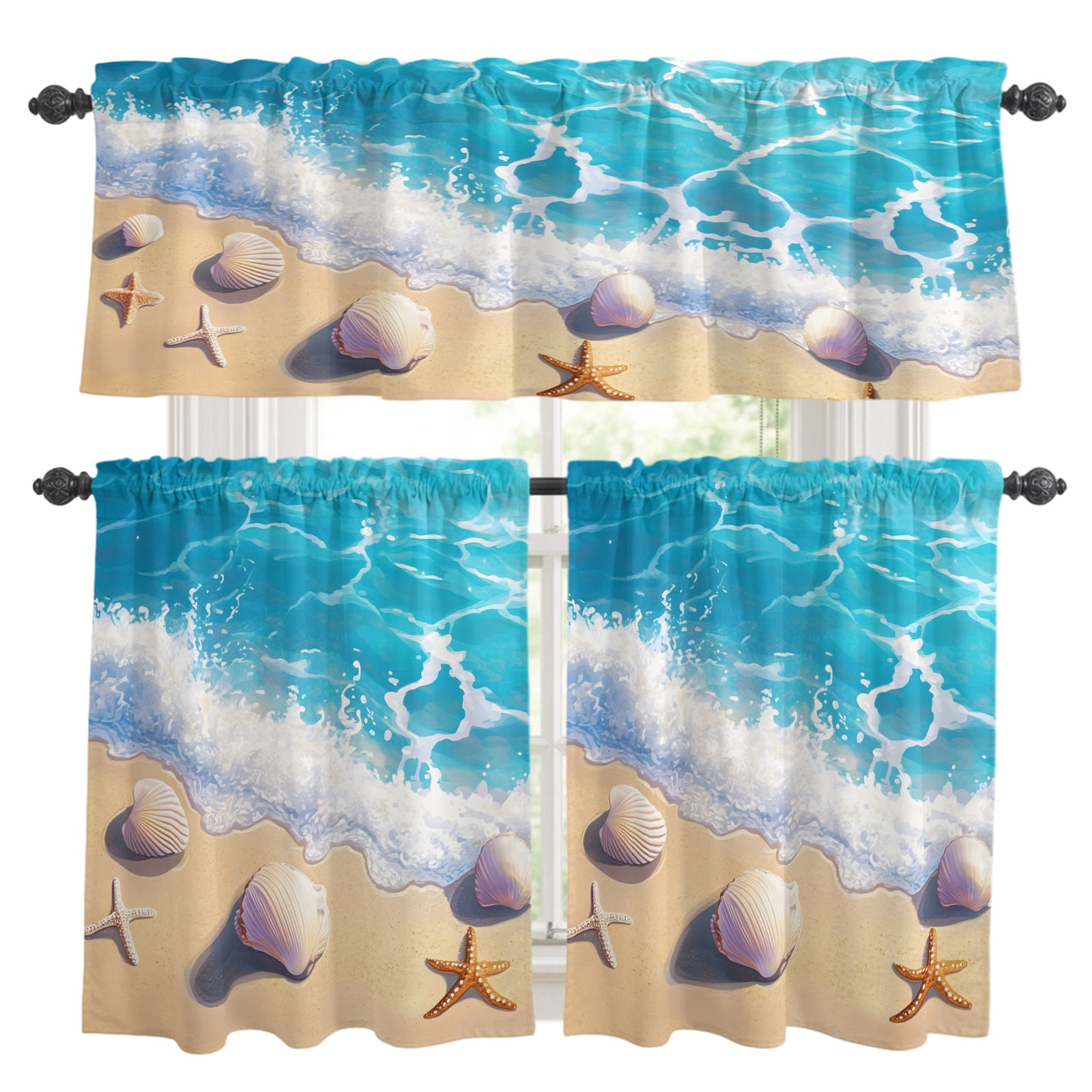 Coastal Beach Kitchen Curtains,Kitchen Curtains and Valances Set of 3 ...