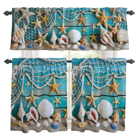 Coastal Beach Kitchen Curtains Set for Windows, Conch Starfish Curtains ...