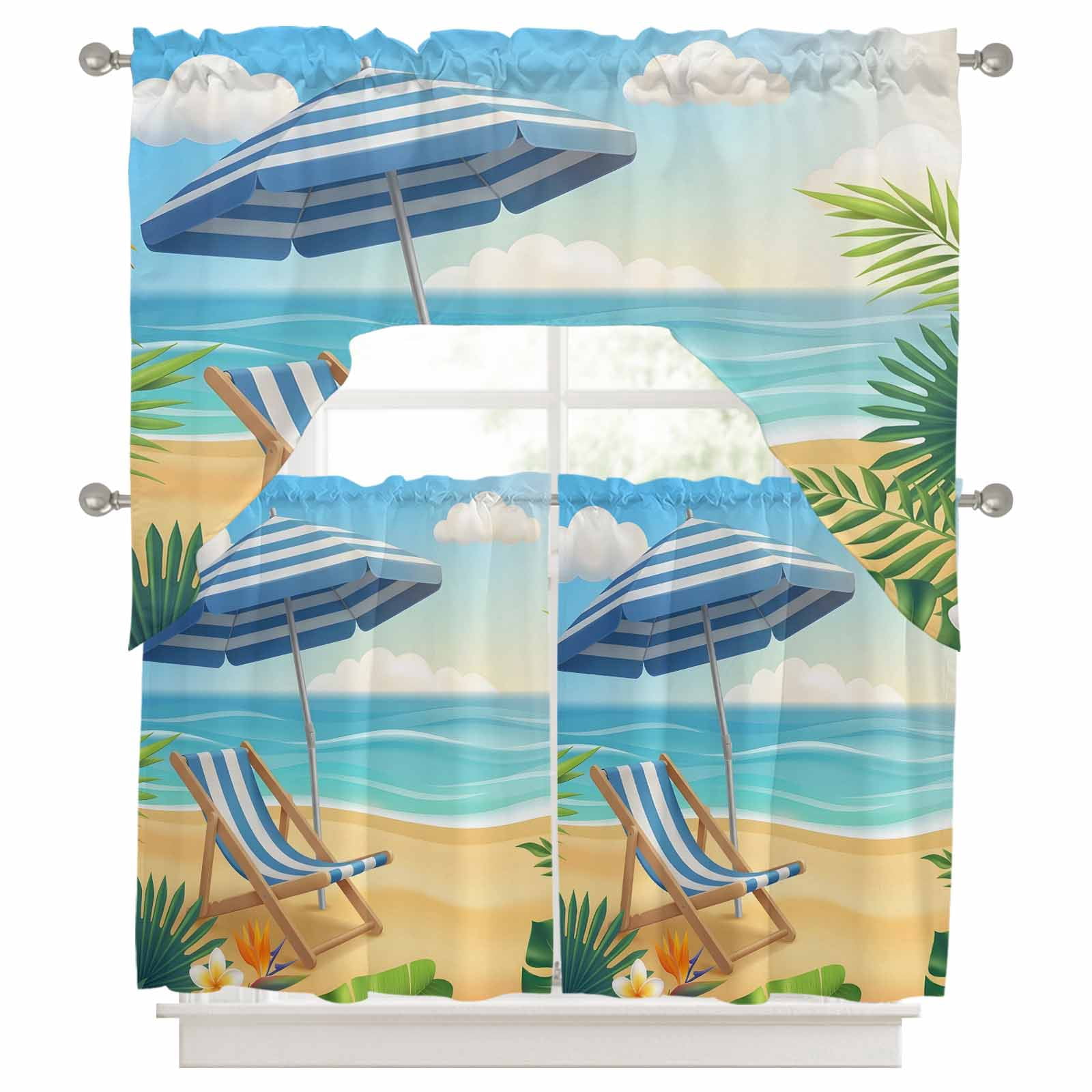Coastal Beach Kitchen Curtains Swag Valance and Tier Curtains Set 24 ...