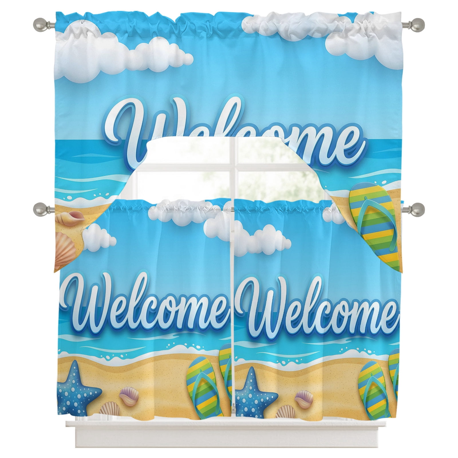 Coastal Beach Kitchen Curtains Swag Valance and Tier Curtains Set 24 ...