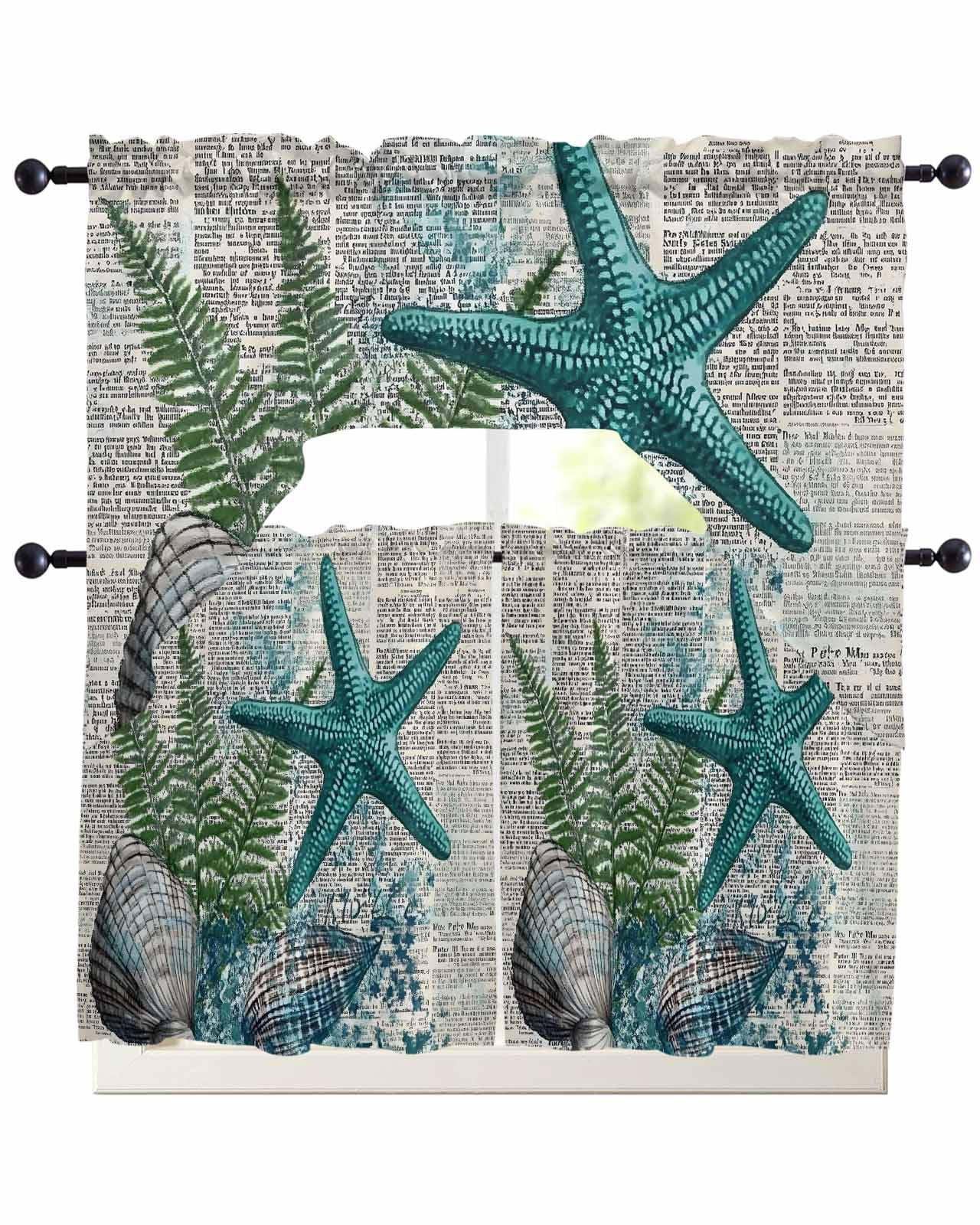 Coastal Beach Kitchen Curtains Swag Valance and Tier Curtains Set 24 ...