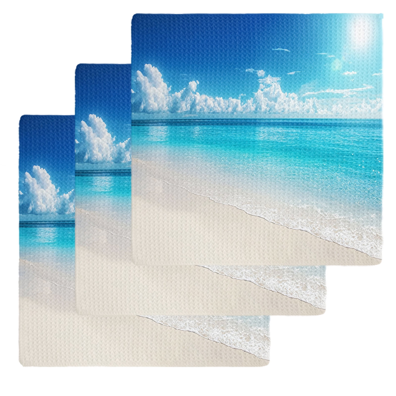 Coastal Beach Kitchen Dish Towels for Drying Dishes Set of 3, Modern ...