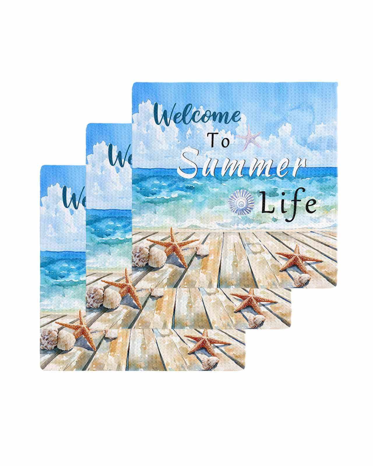 Coastal Beach Kitchen Dish Towels for Drying Dishes Set of 3, Summer ...