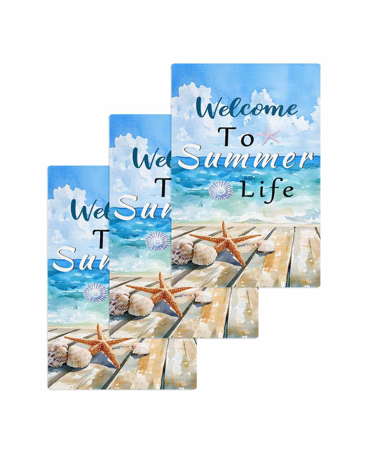 Coastal Beach Kitchen Dish Towels for Drying Dishes Set of 3, Summer ...