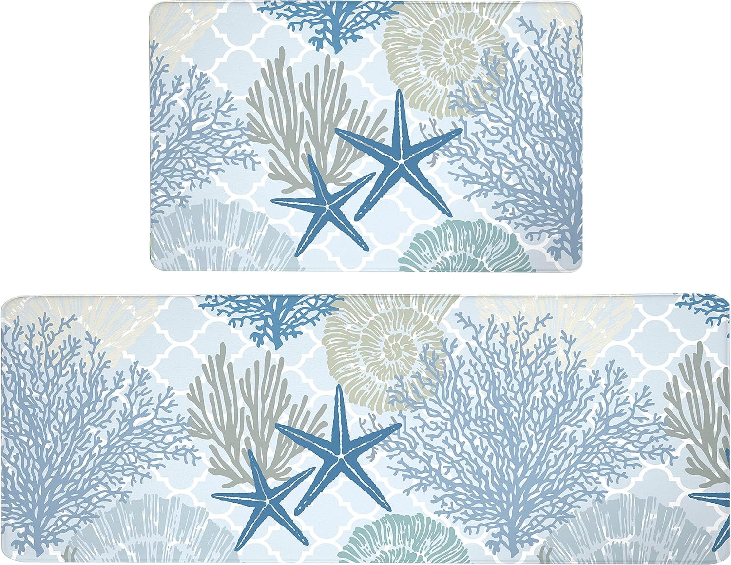 Coastal Beach Kitchen Mat Rugs Set 2 Pcs Anti Fatigue Mats for Kitchen ...