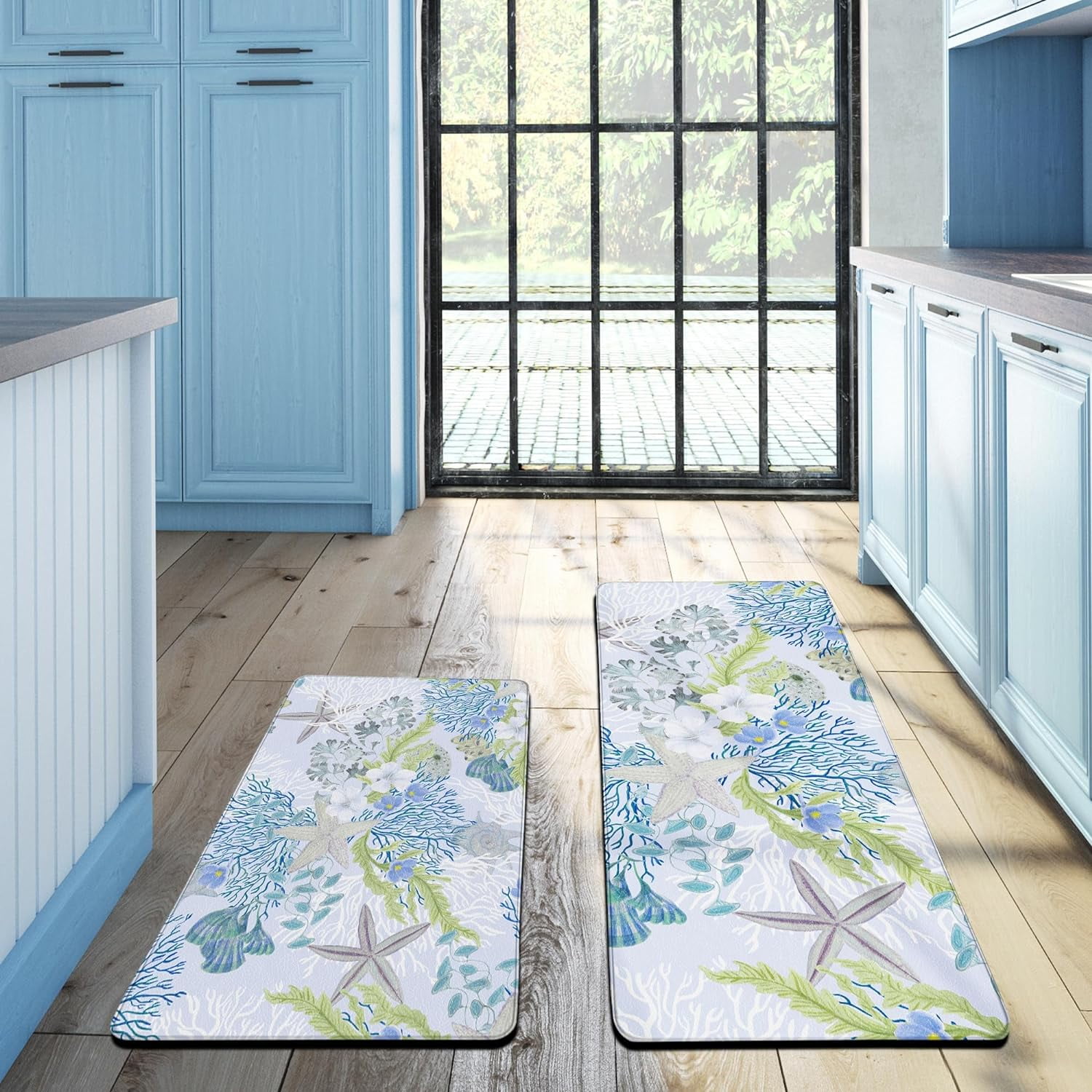 Coastal Beach Kitchen Rugs and Mats, Set of 2 Anti Fatigue Kitchen Mats ...