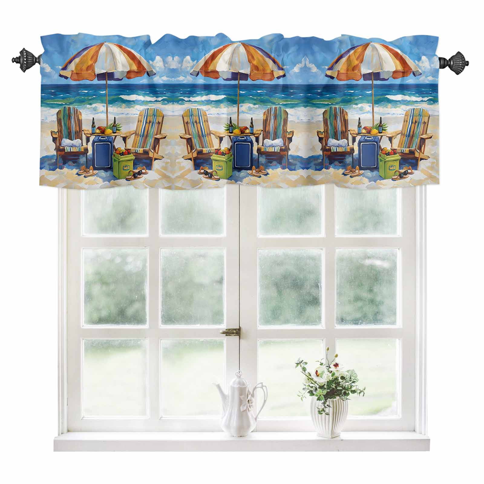 Coastal Beach Kitchen Valances for Windows 60x18 Inch Kitchen Curtains ...