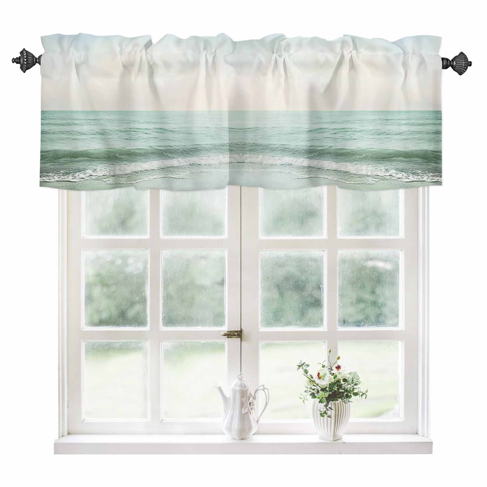 Coastal Beach Kitchen Valances for Windows 60x18 Inch Kitchen Curtains ...