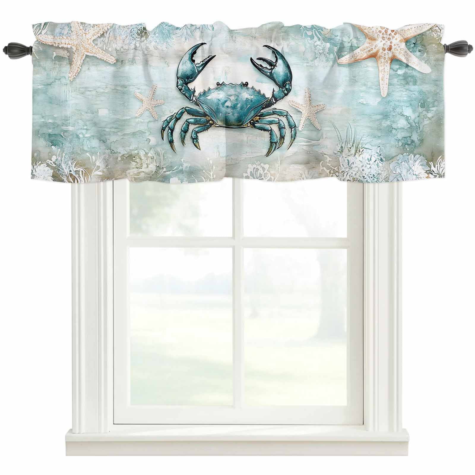 Coastal Beach Kitchen Valances for Windows, Small Valance Curtains Rod ...