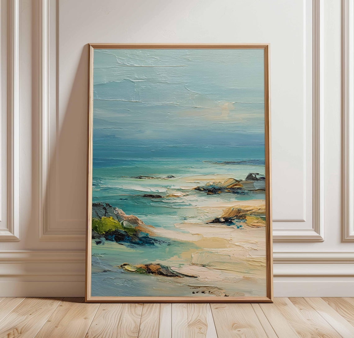 Coastal Beach Landscape Poster Ocean Shore Wall Art Blue Seascape ...