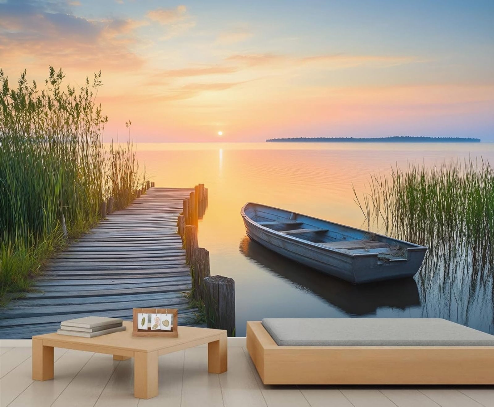 Coastal Beach Mural - Sea Sunrise Wall Paintings, Coastal 3D Wall Mural ...