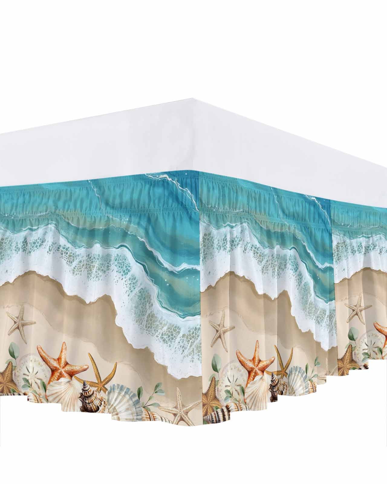 Coastal Beach Ocean Bed Skirt King Size, Nautical Starfish Shells Conch ...