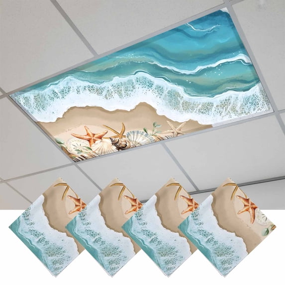 Coastal Beach Ocean Fluorescent Light Covers, Nautical Starfish Shells ...