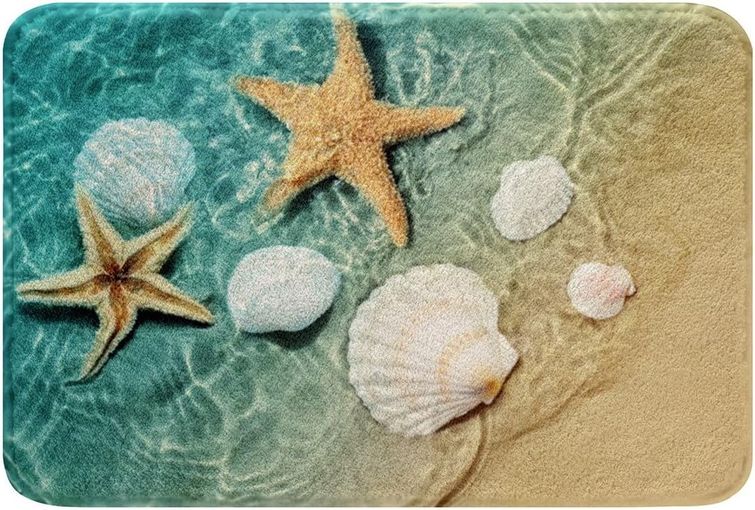 Coastal Beach Ocean Kids Bathroom Rugs Starfish Seashell Conch Bath ...
