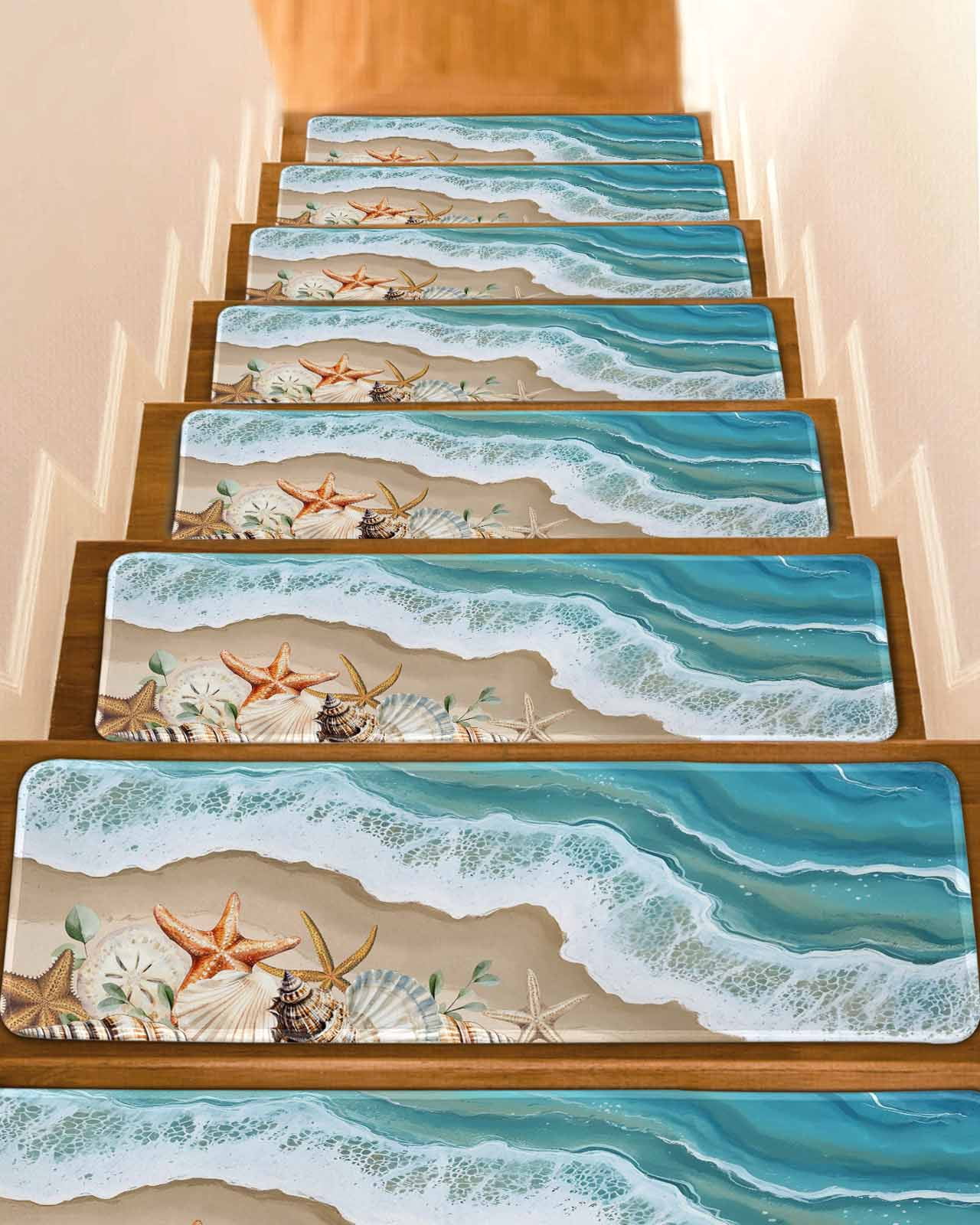 Coastal Beach Ocean Stair Treads for Wooden Steps Indoor Runner Rug ...
