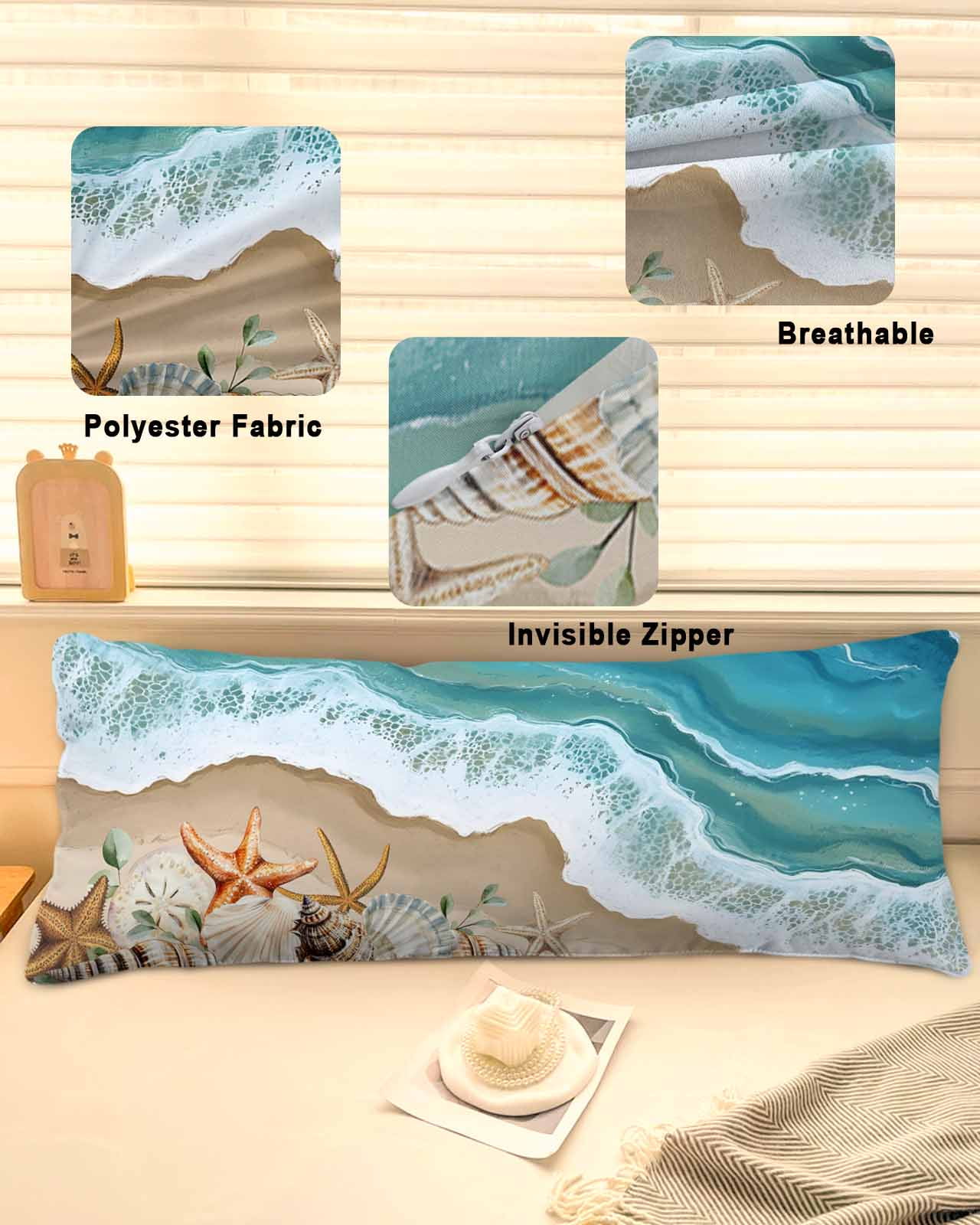 Coastal Beach Ocean Throw Pillow Covers, Nautical Starfish Shells Conch ...