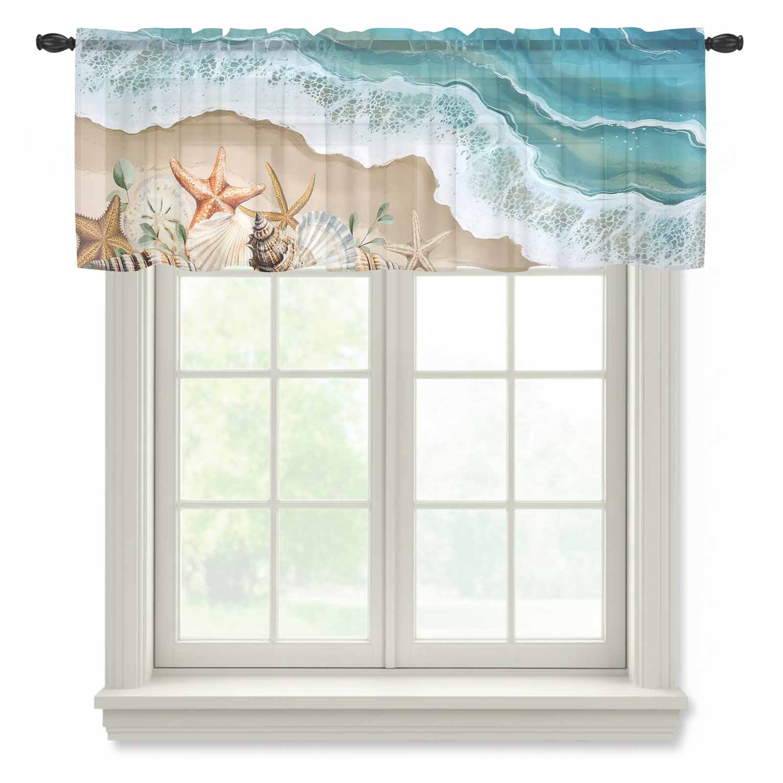 Coastal Beach Ocean Valance Curtains for Kitchen/Living Room/Bathroom ...