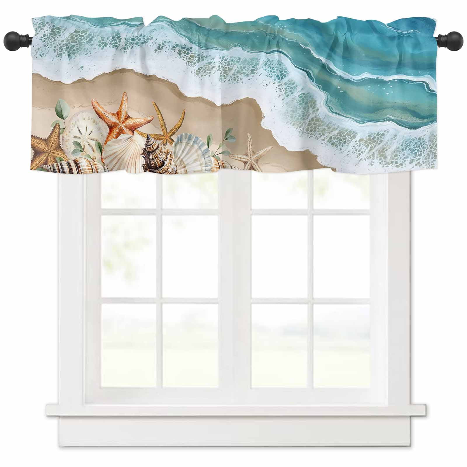 Coastal Beach Ocean Valances for Windows Farmhouse Kitchen Curtains ...