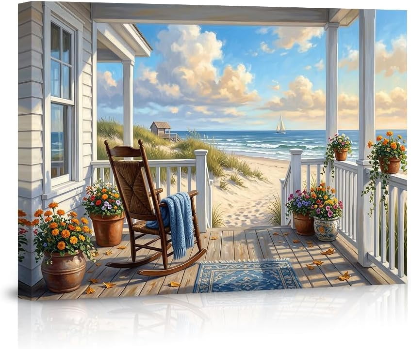 Coastal Beach Ocean View Canvas Wall Art for Living Room Bedroom ...