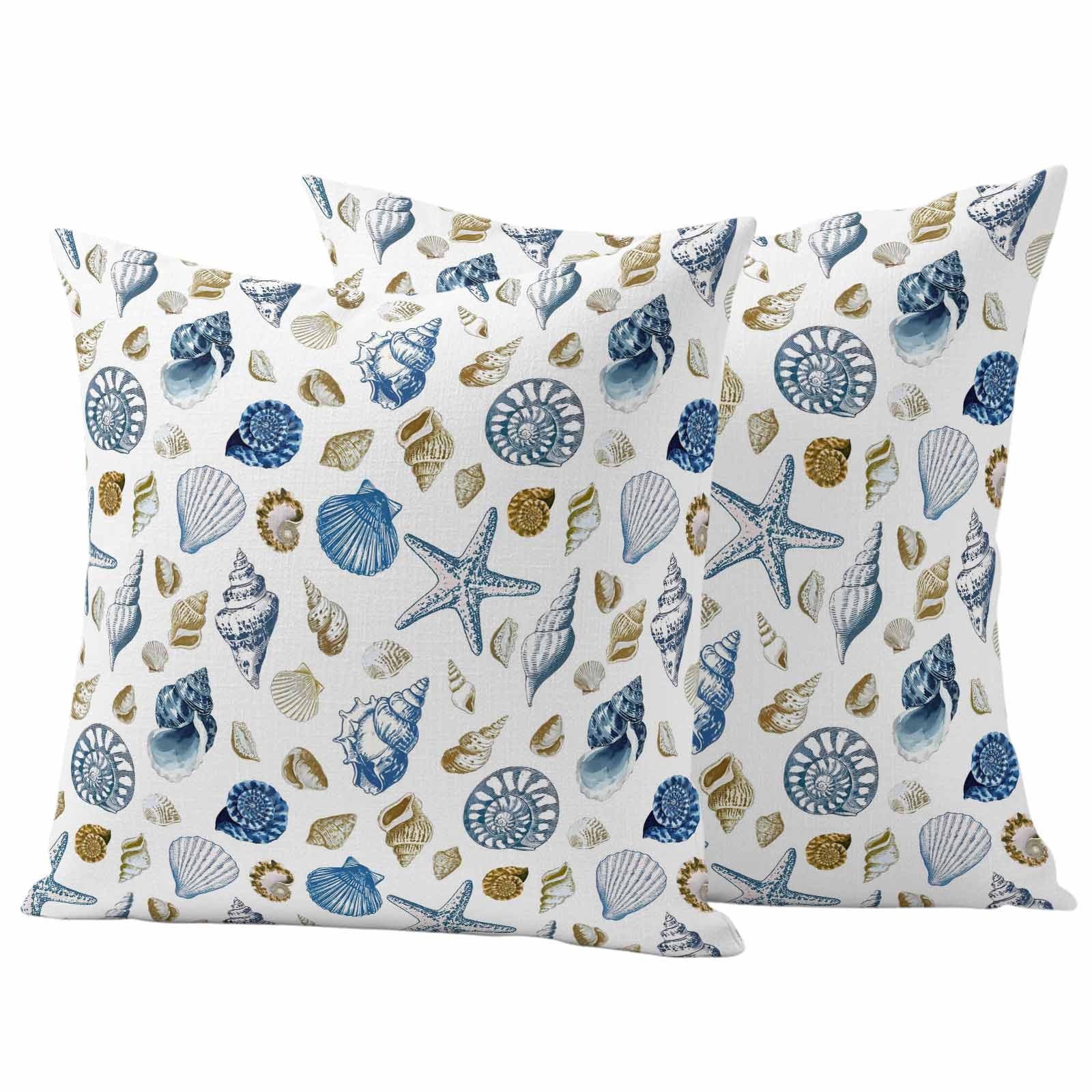Coastal Beach Outdoor Waterproof Pillow Covers, Summer Shell Conch ...