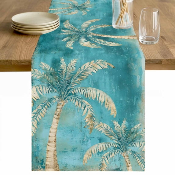 Coastal Beach Palm Tree Cotton Linen Rectangle Table Runners 13"x48 ...