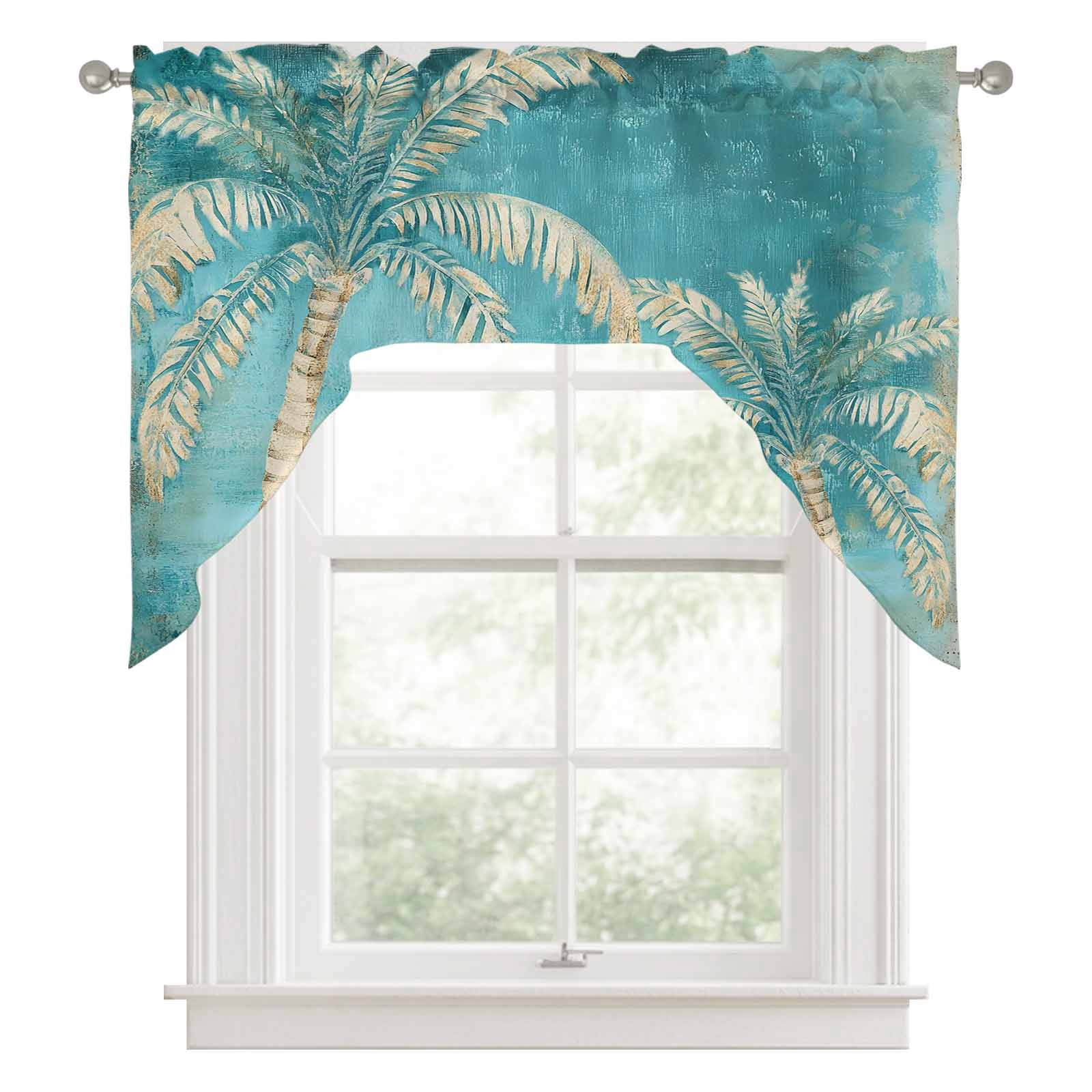 Coastal Beach Palm Tree Kitchen Curtains Swag Valance for Windows ...
