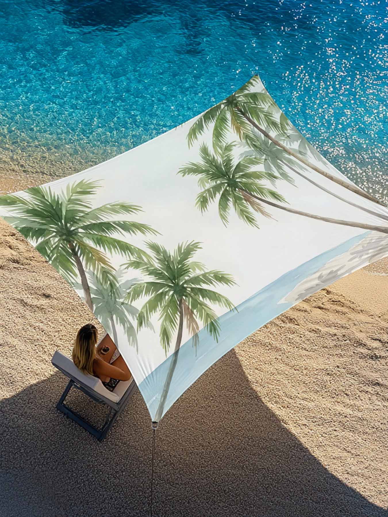 Coastal Beach Palm Tree Sun Shade Sail 12' x 16', Watercolor Coconut ...