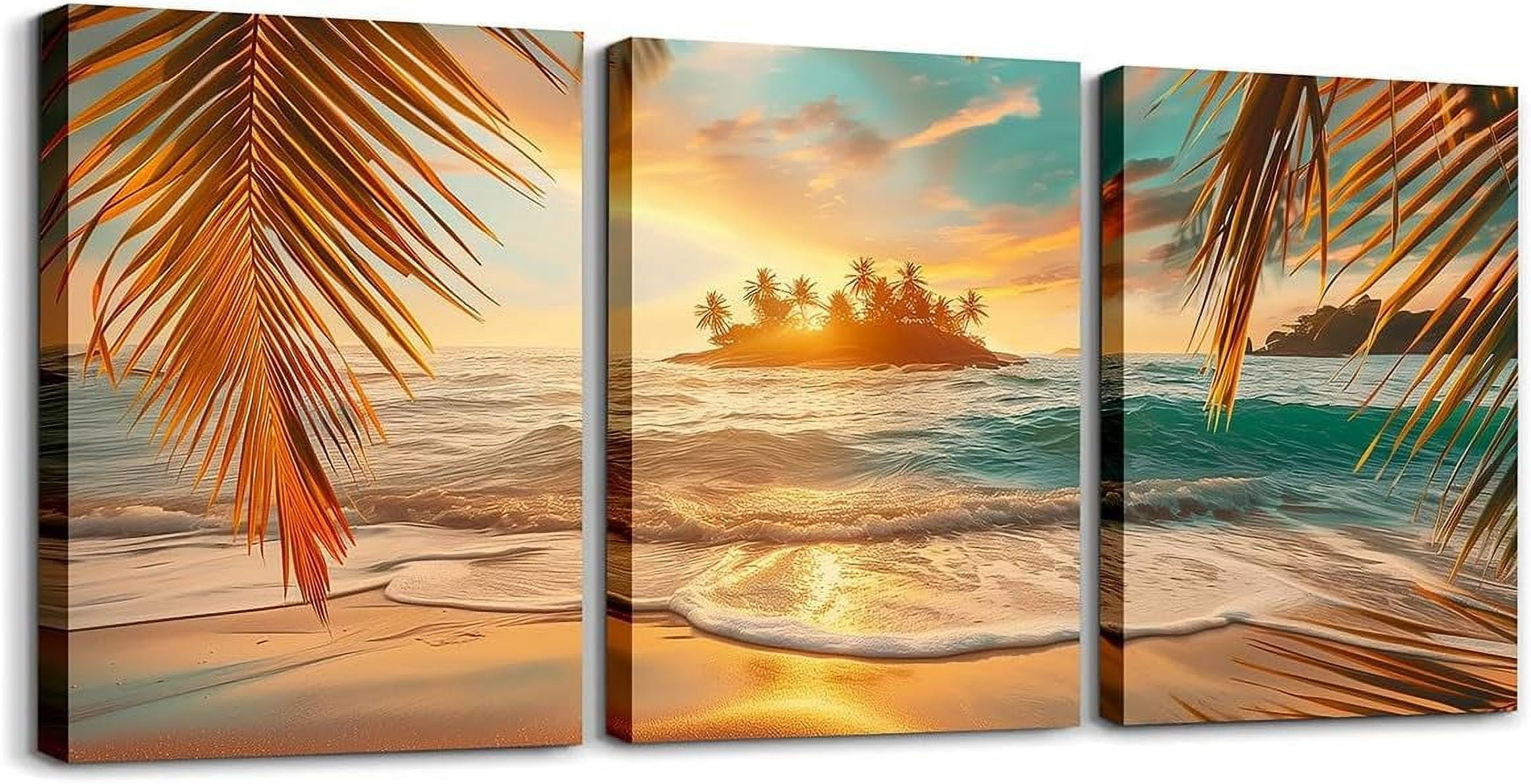 Coastal Beach Pictures Wall Decor for Home,Sea Sunset Ocean Wave Canvas ...
