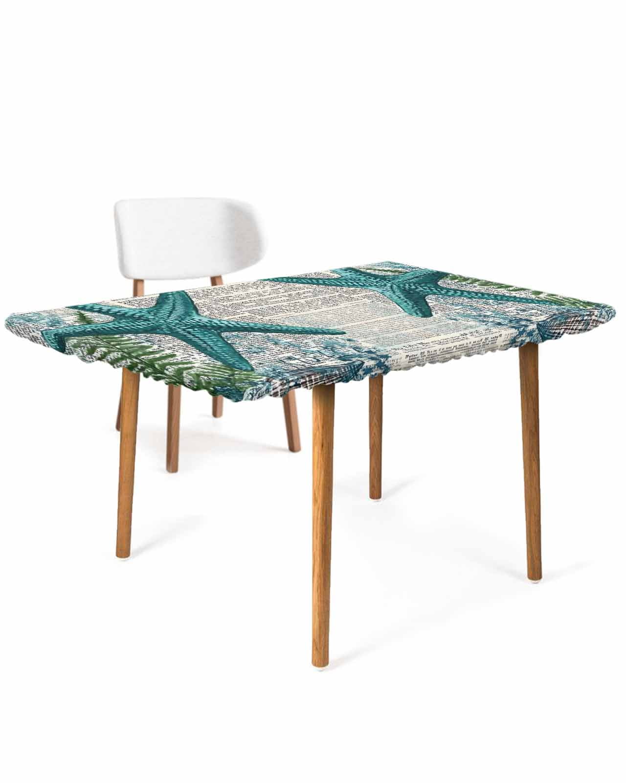 Coastal Beach Rectangle Tablecloth, Waterproof Elastic Fitted Table ...
