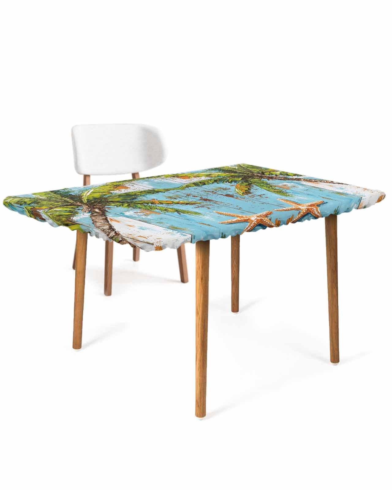 Coastal Beach Rectangle Tablecloth, Waterproof Elastic Fitted Table Covers for 6 Foot Tables ...