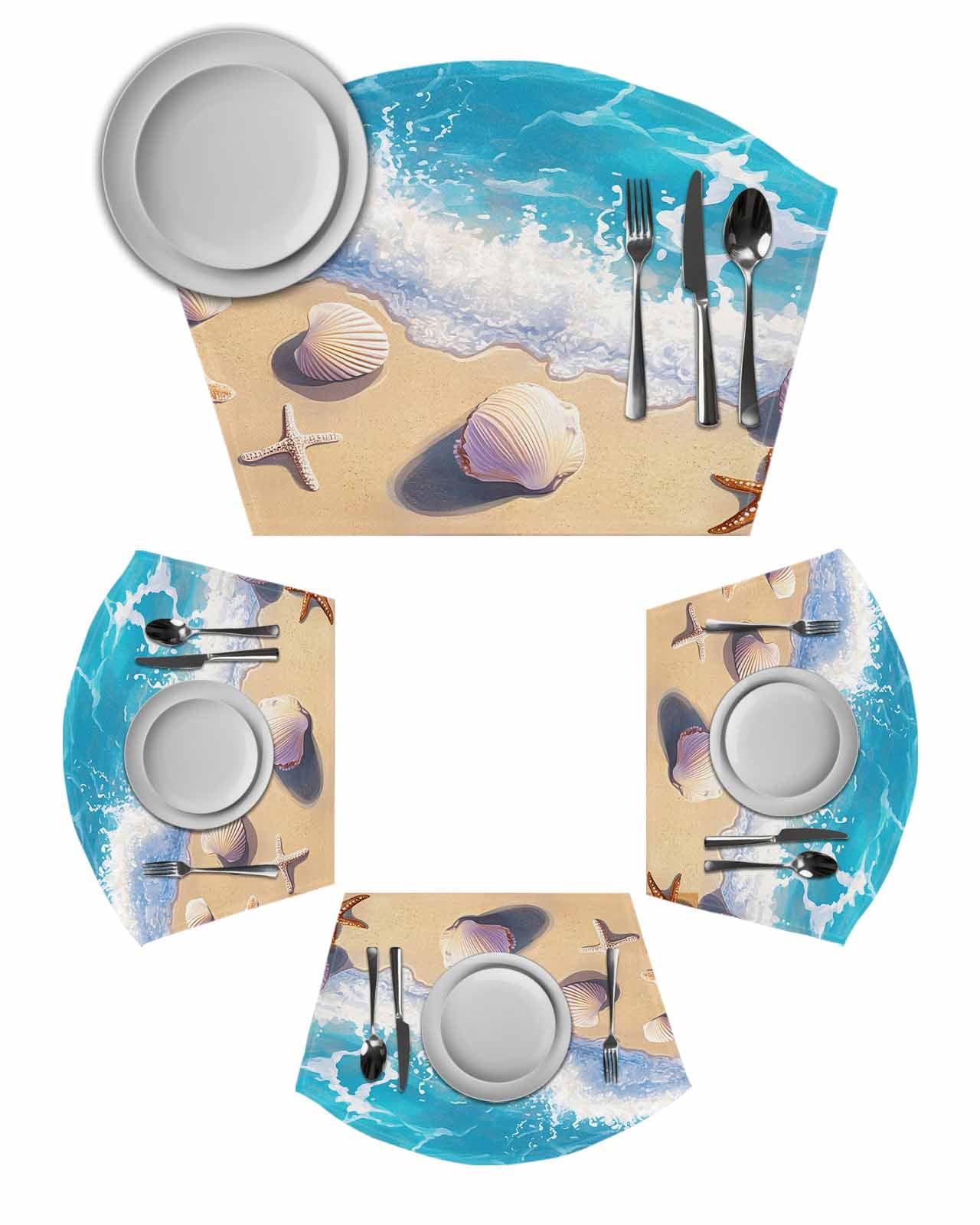 Coastal Beach Round Placemats Set of 2, Nautical Ocean Starfish Shells ...