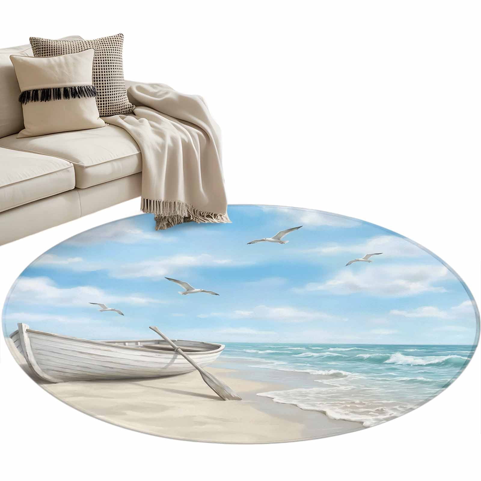 Coastal Beach Round Rug 3ft Washable Circle Entryway Rugs Non Slip ...