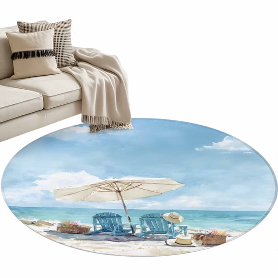 Coastal Beach Round Rug 3ft Washable Circle Entryway Rugs Non Slip ...