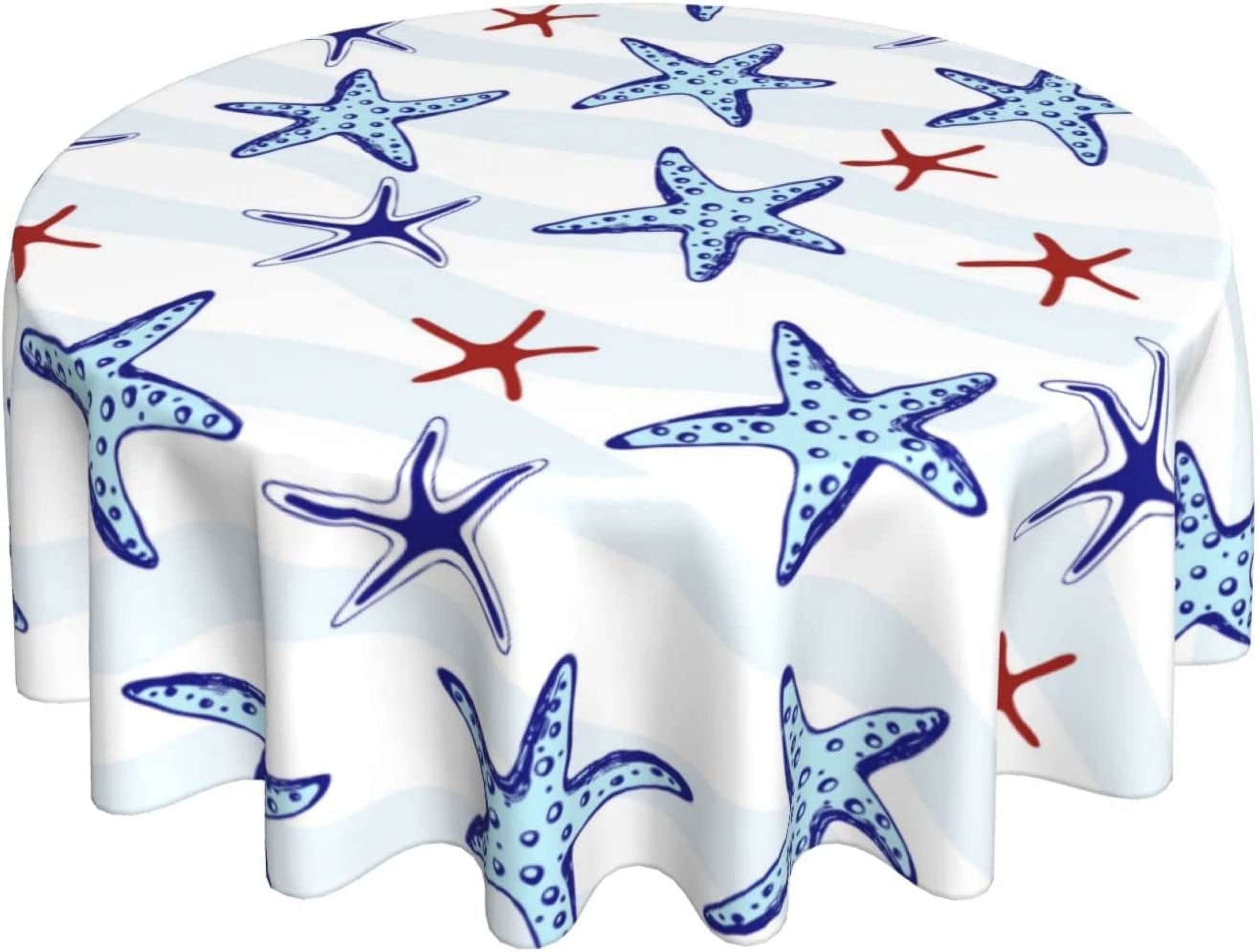 Coastal Beach Round Tablecloth 60 Inch Wrinkle Resistan Polyester ...