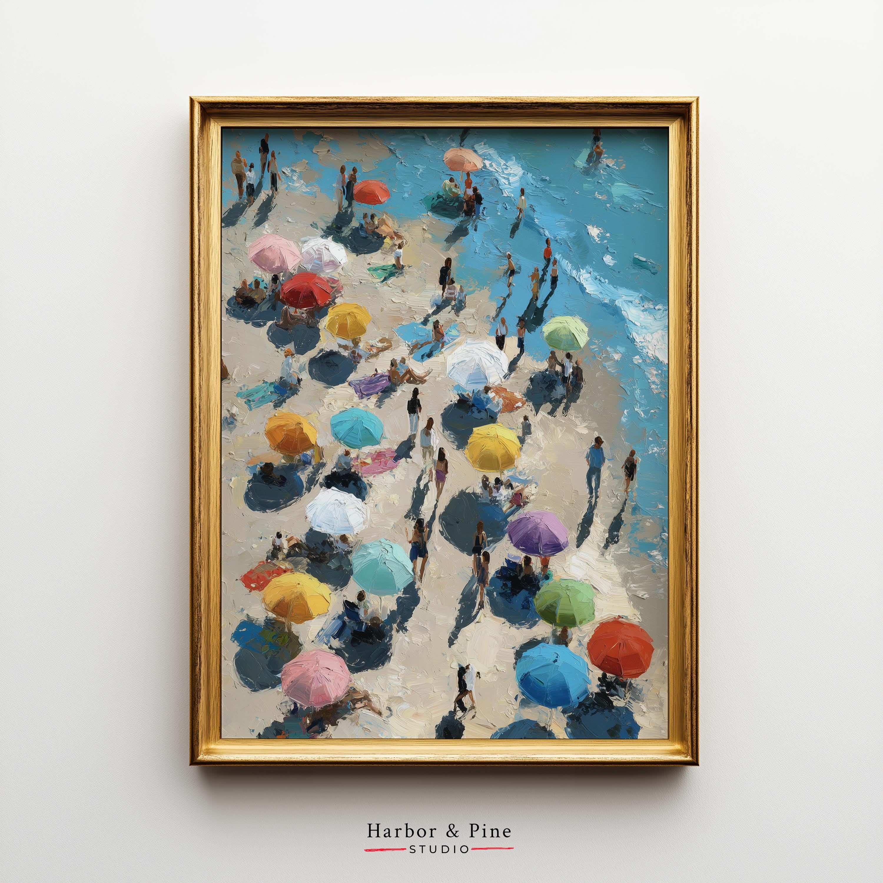 Coastal Beach Scene Printable - Overhead View Of Vibrant Beachgoers ...