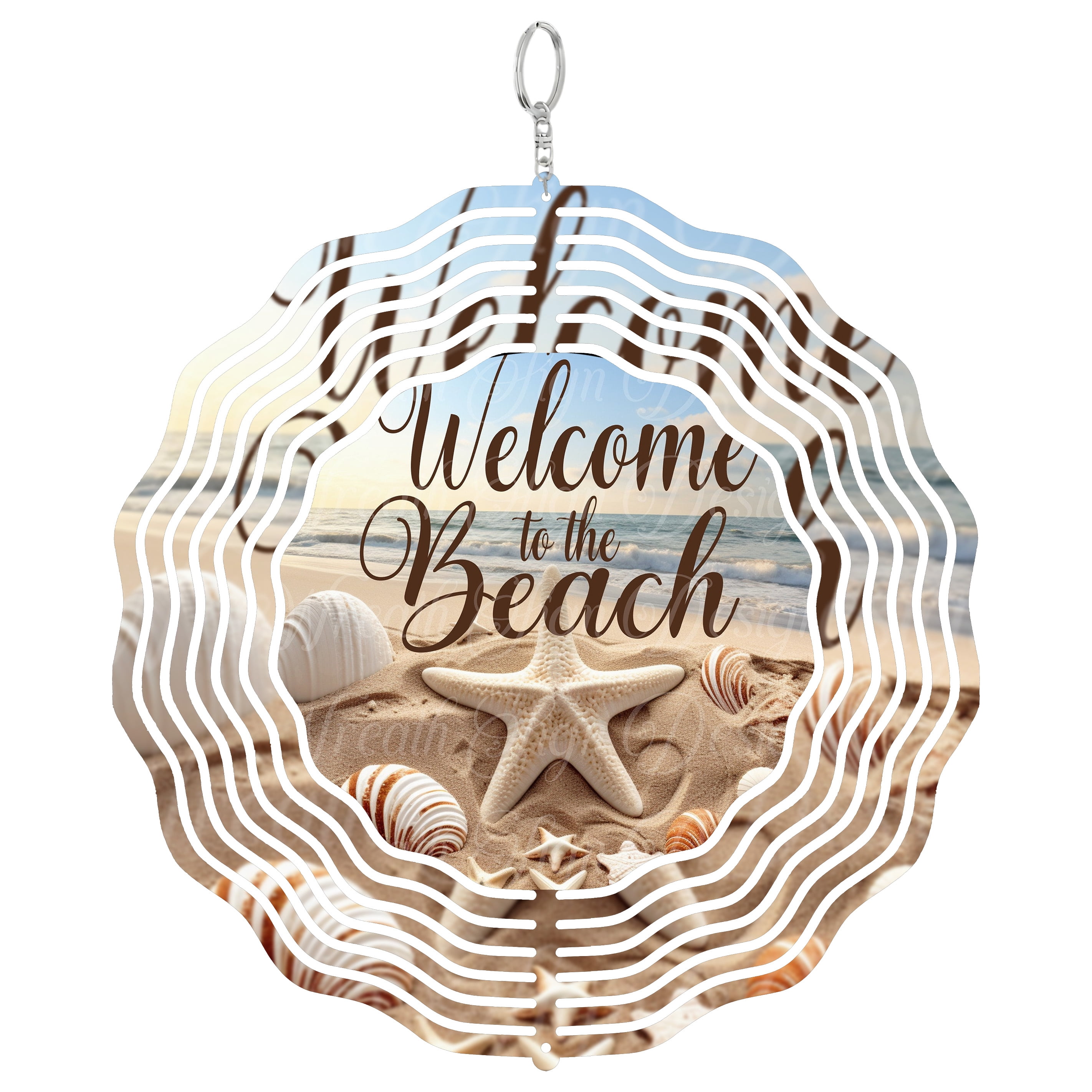 Coastal Beach Seashell Welcome 3D Wind Spinner Stainless Steel Kinetic ...