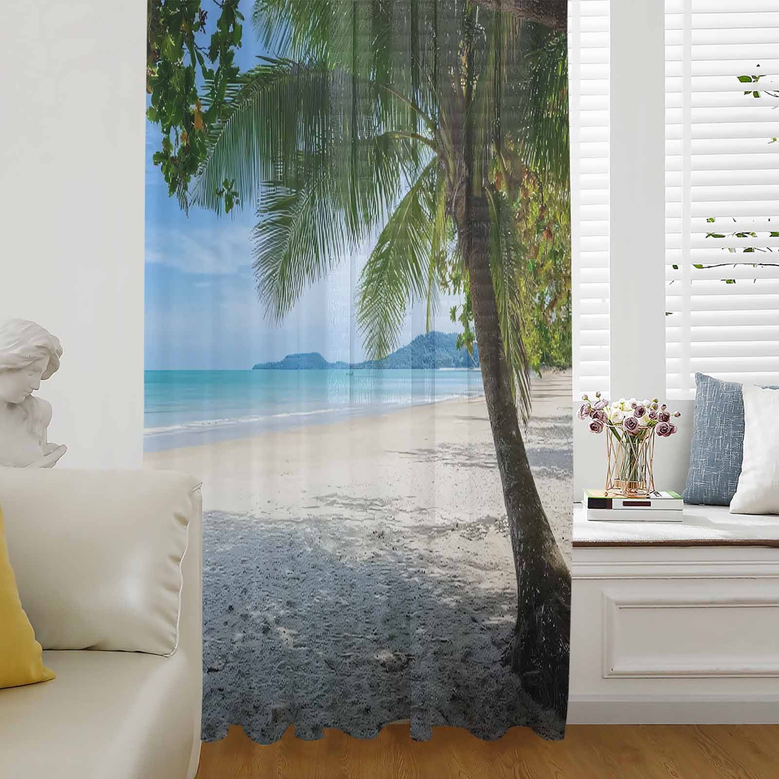 Coastal Beach Semi Sheer Curtains Drapes for Living Room,Bedroom,French ...