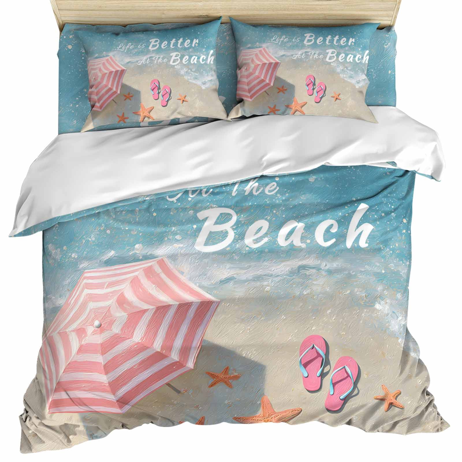 Coastal Beach Set of 4 Bedding Quilt Covers, Summer Ocean Waves ...