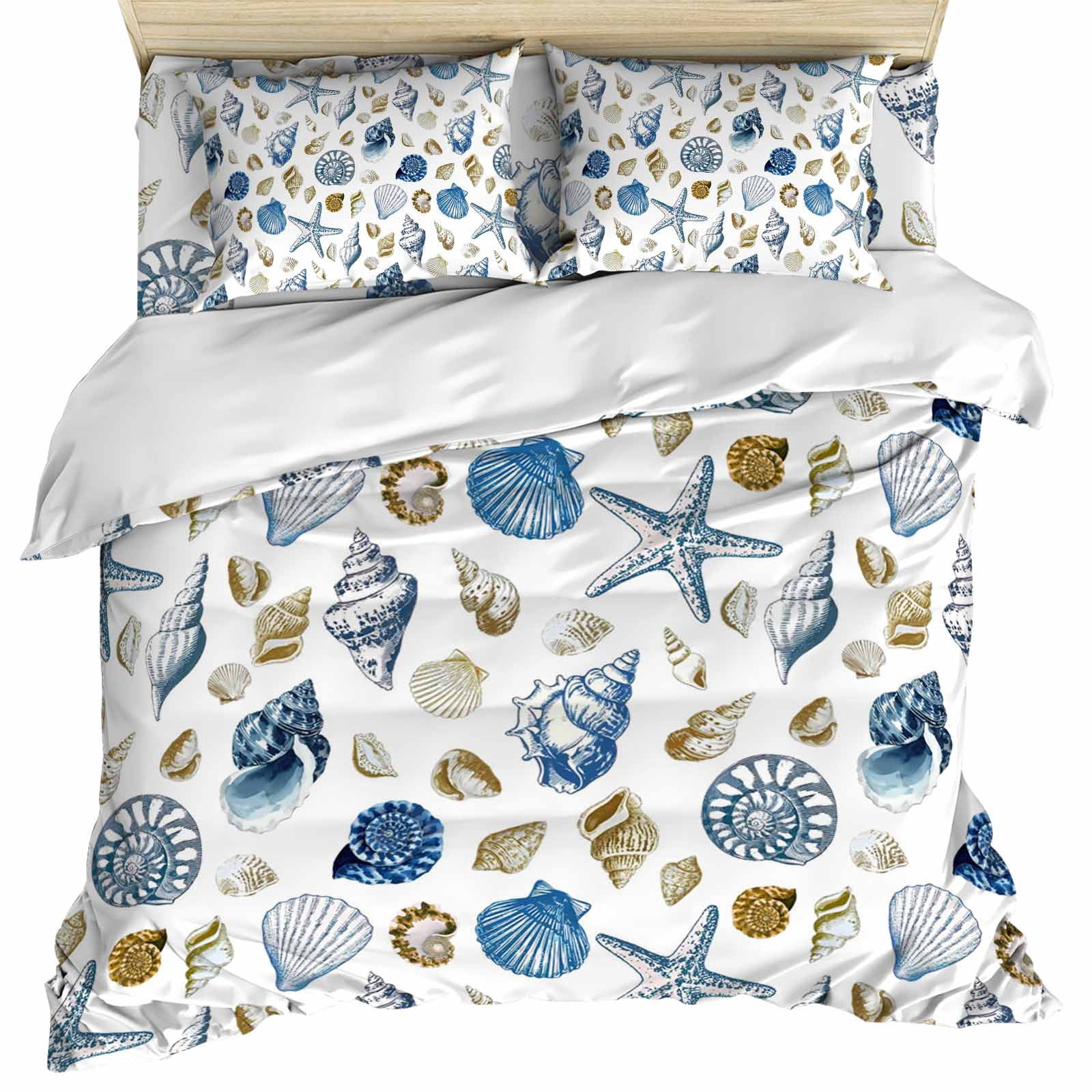 Coastal Beach Set of 4 Bedding Quilt Covers, Summer Shell Conch ...