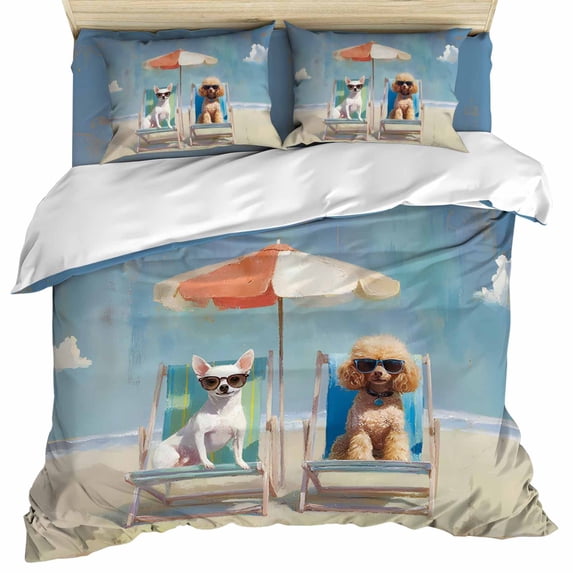Coastal Beach Set of 4 Bedding Quilt Covers, Summer Watercolor Ocean ...