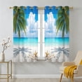 Coastal Beach Sheer Curtains 54 Inch Long 2 Panels, Starfish Palm Tree ...
