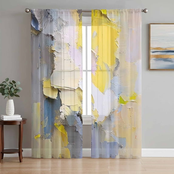 Coastal Beach Sheer Curtains 84 Inch Length 2 Panels Set, Abstract ...