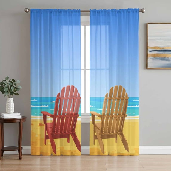 Coastal Beach Sheer Curtains for Living Room Bedroom Summer Cartoon ...