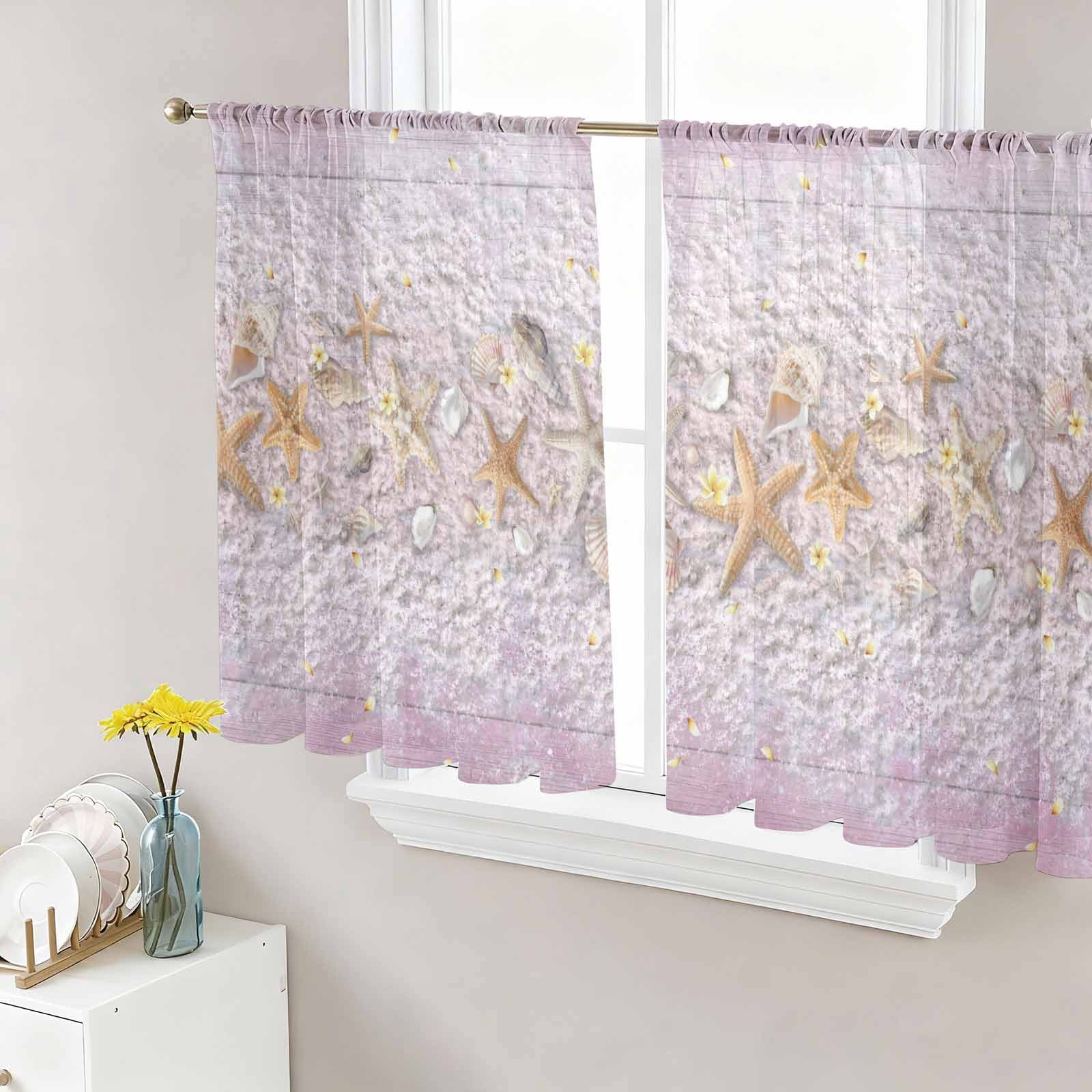 Coastal Beach Sheer Curtains for Living Room Bedroom Summer Ocean Sea ...
