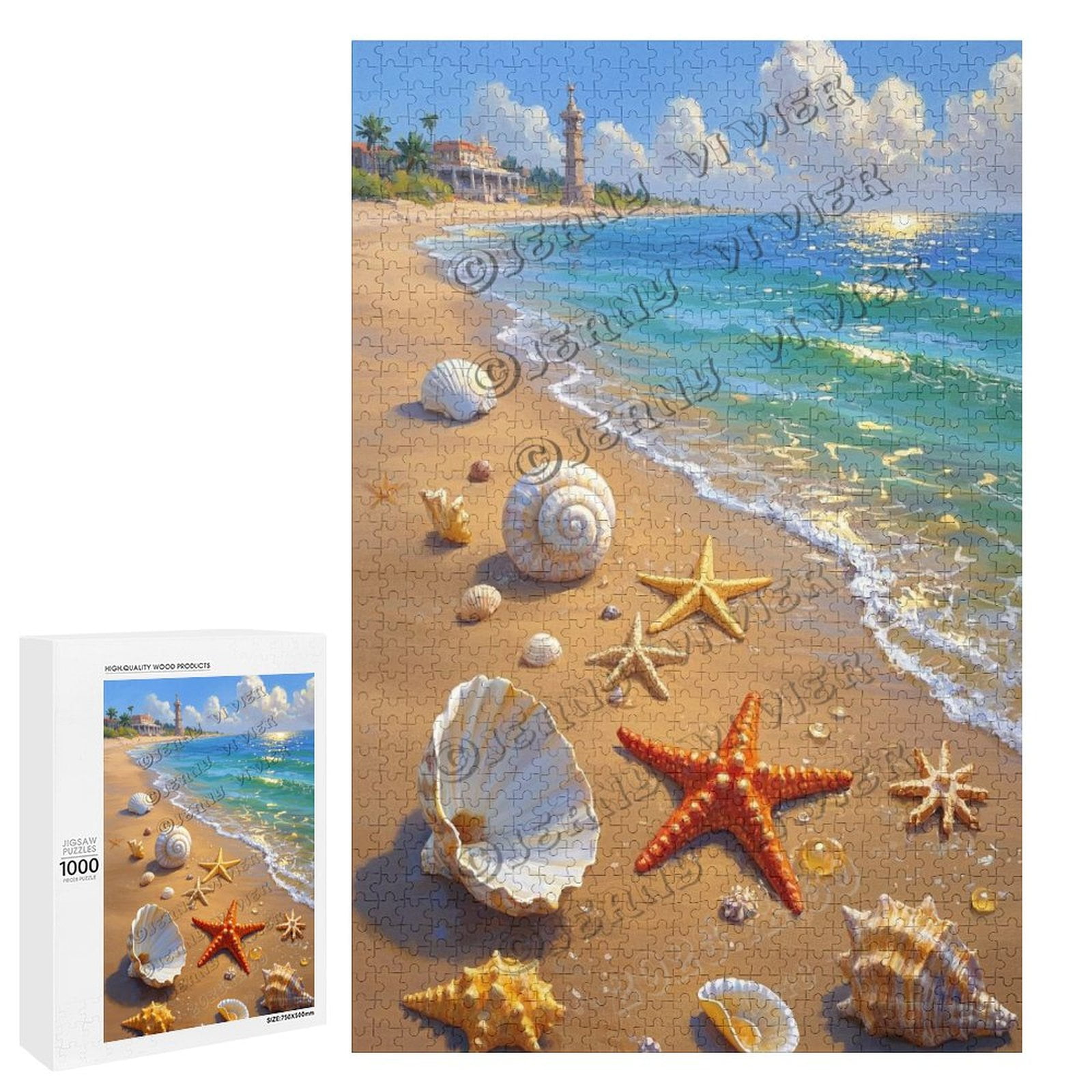 Coastal Beach Shell Puzzle – 1000 Piece Wooden Jigsaw for Adults ...