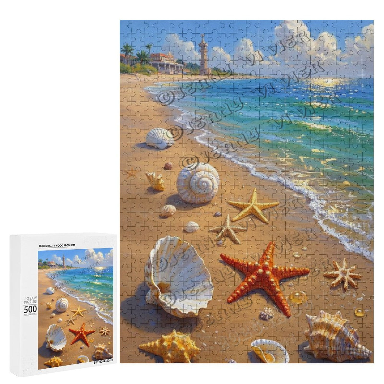 Coastal Beach Shell Puzzle – 500 Piece Wooden Jigsaw for Adults ...