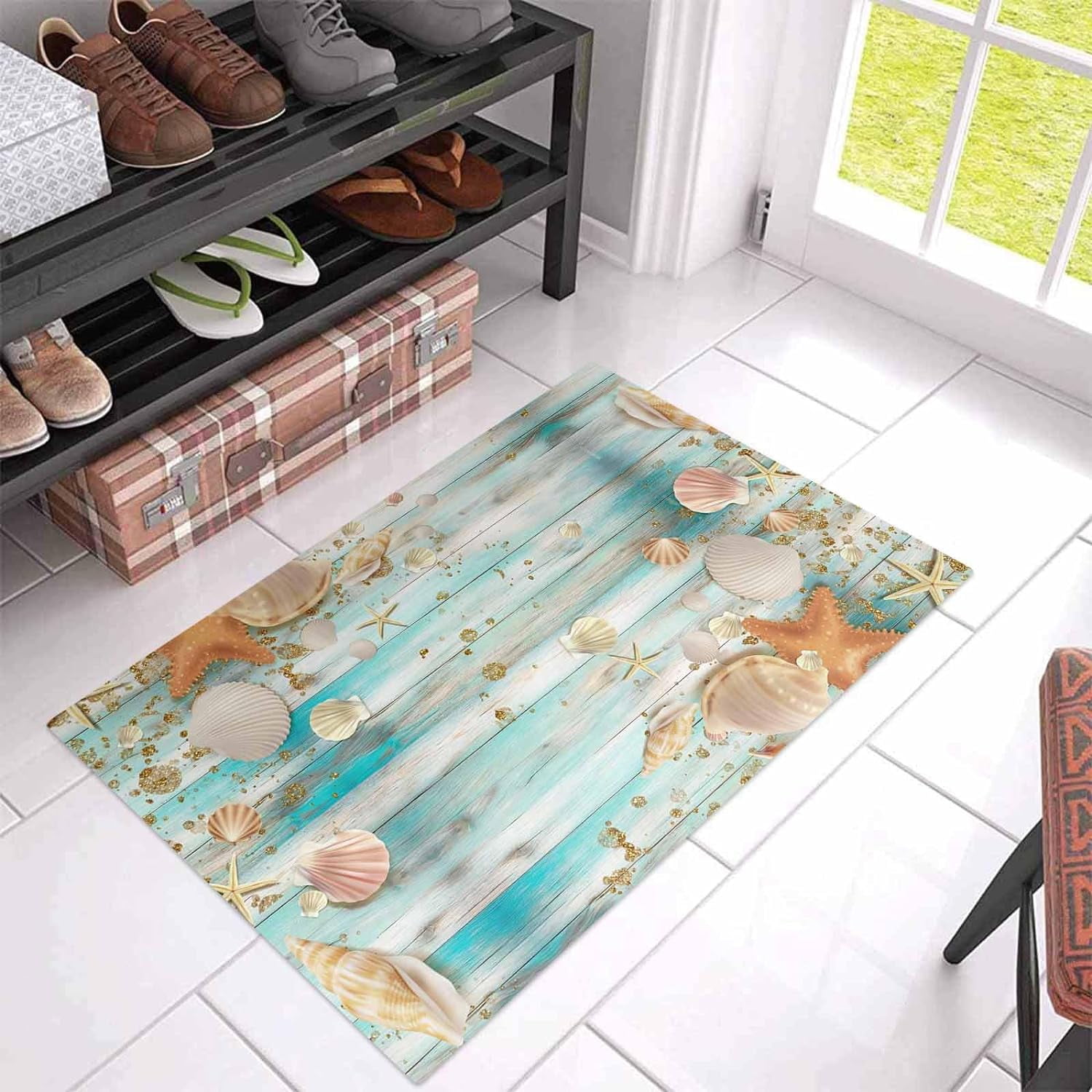 Coastal Beach Shell Starfish Conch Welcome Indoor Door Mats, Non Skid ...