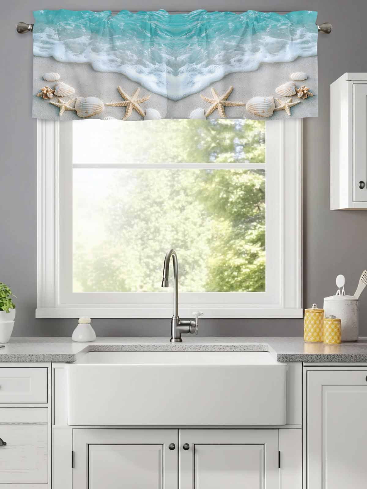 Coastal Beach Shell Starfish Valances for Windows,Rod Pocket Valance ...