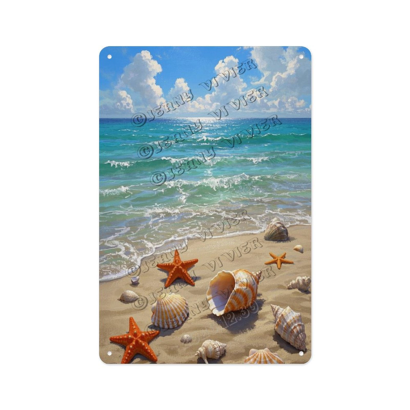Coastal Beach Shell Tin Sign – Vintage Ocean Theme Aluminum Wall Sign ...